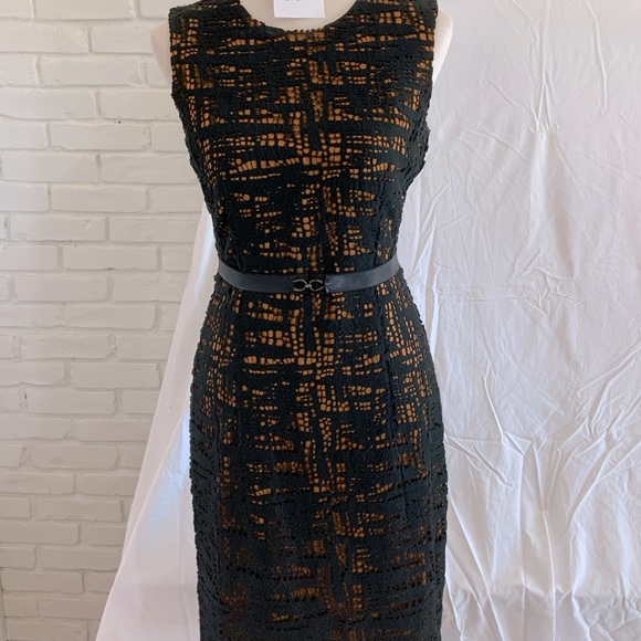 Ports 1961 | Dresses | Ports 961 Black Lace Over Copper Dress With Belt ...